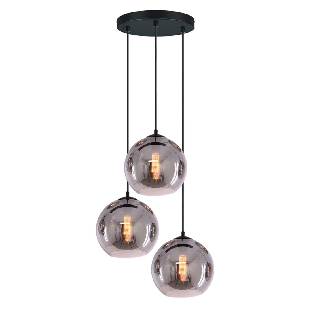 Hanglamp 3-Lichts Bol Rookglas – Industrieel Design met Stijl – Living ...
